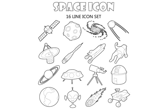 Space icons set in outline style, an Object Graphic by Ylivdesign