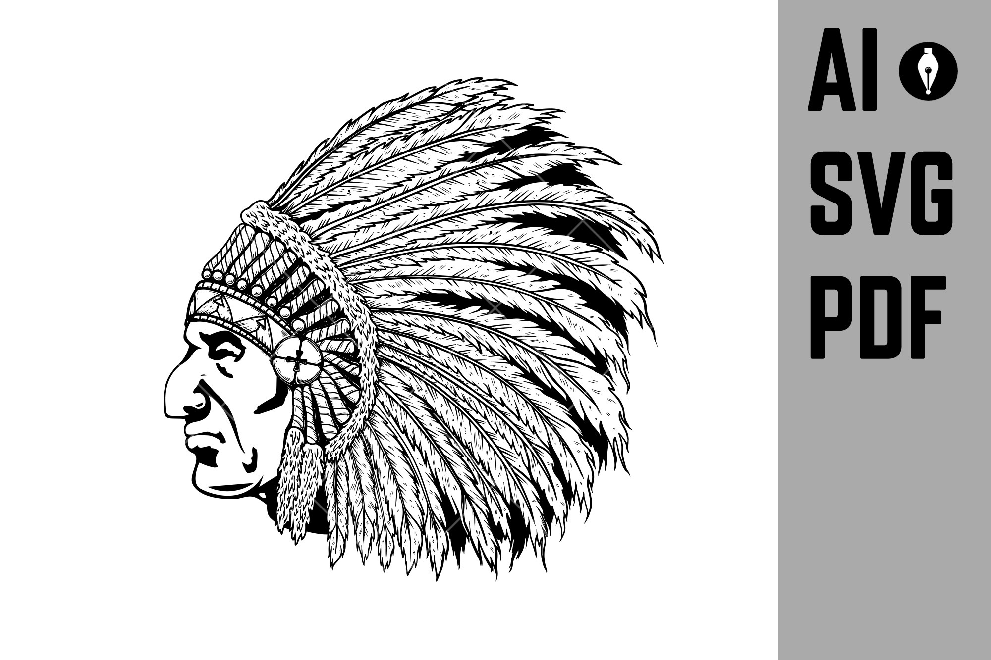 native american chief head | Decorative Illustrations ~ Creative Market