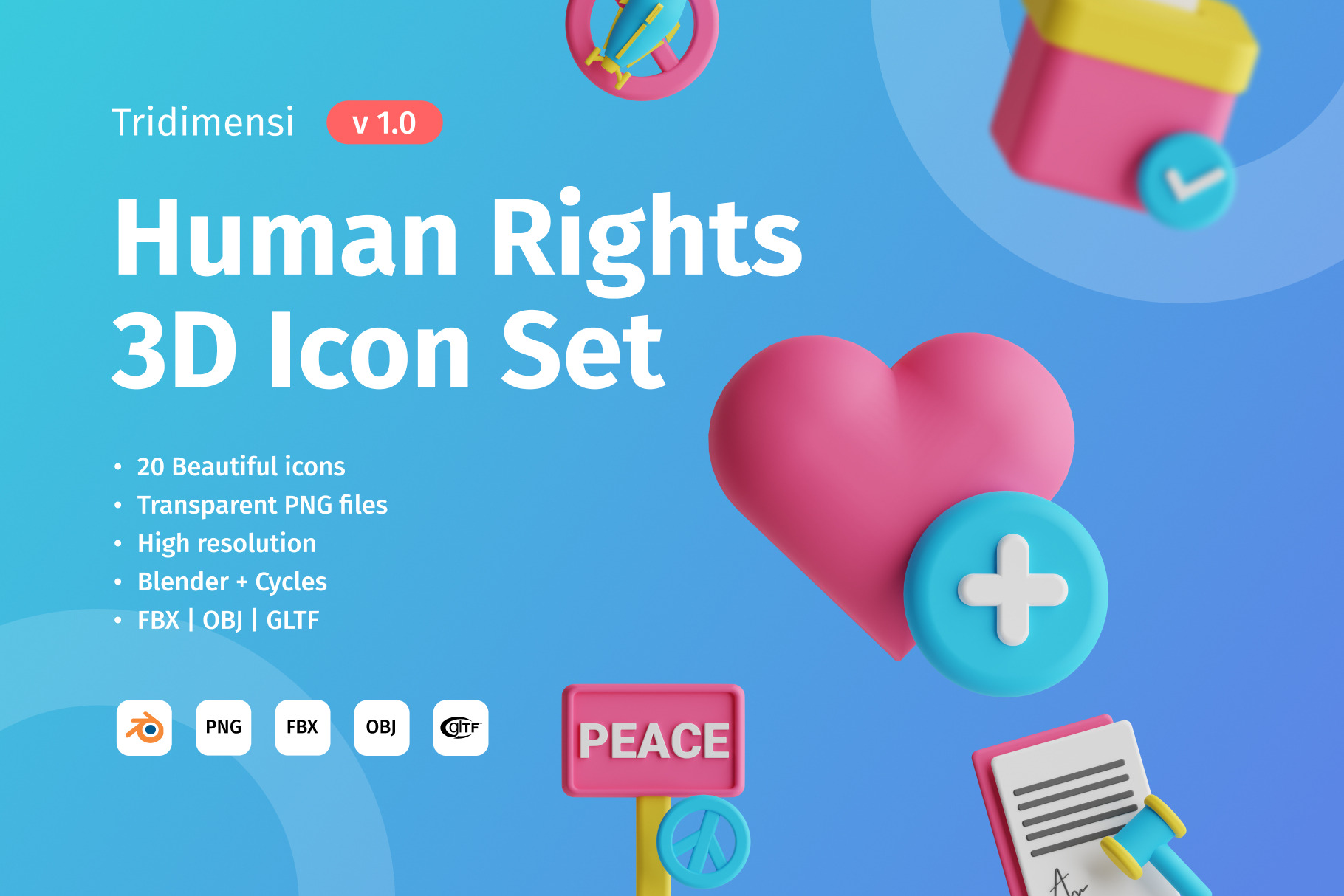 3D Human Rights Icon Set | 3D Objects ~ Creative Market
