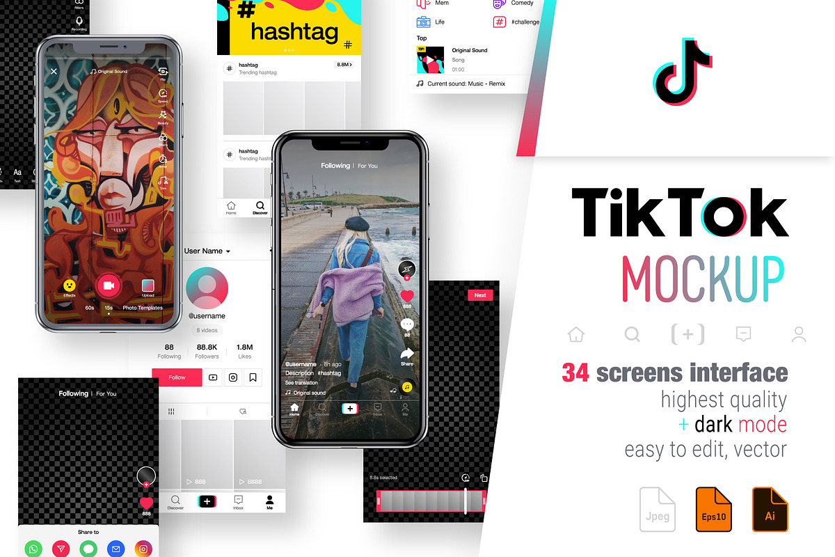 Tik Tok Screens Interface, a Social Media Template by karnofff