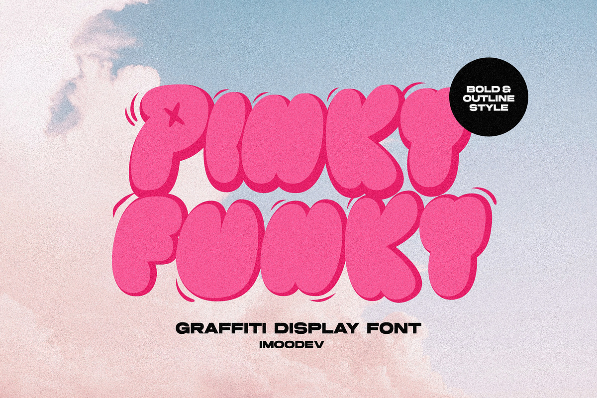 Pinky Funky - Bubble Graffiti Font, a Handwritten Font by Imoodev