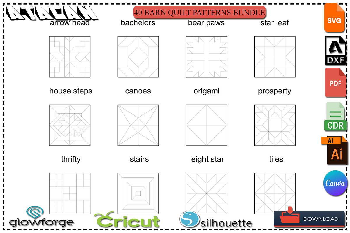 Geometric Quilt Block Patterns Set, a Graphic by AtacanDigital