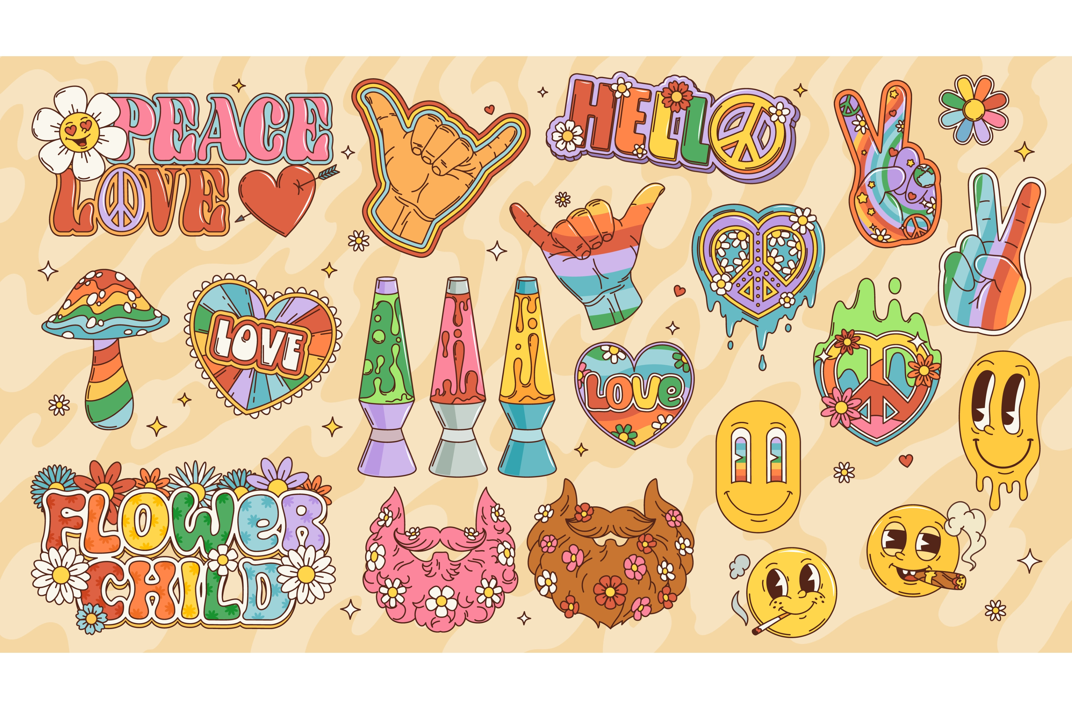 Cartoon retro groovy signs, an Object Illustration by Vector Tradition ...