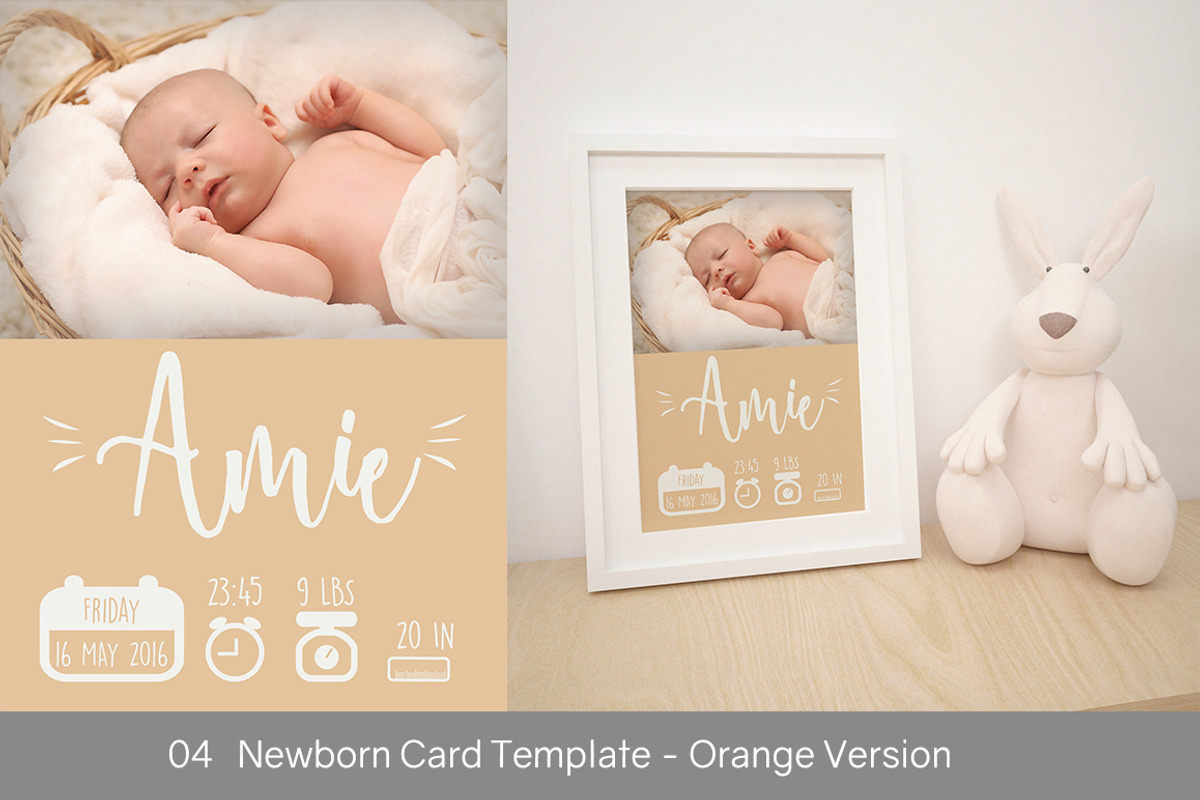 4 Baby Announcement Cards, a Card Template by PurpleVisions
