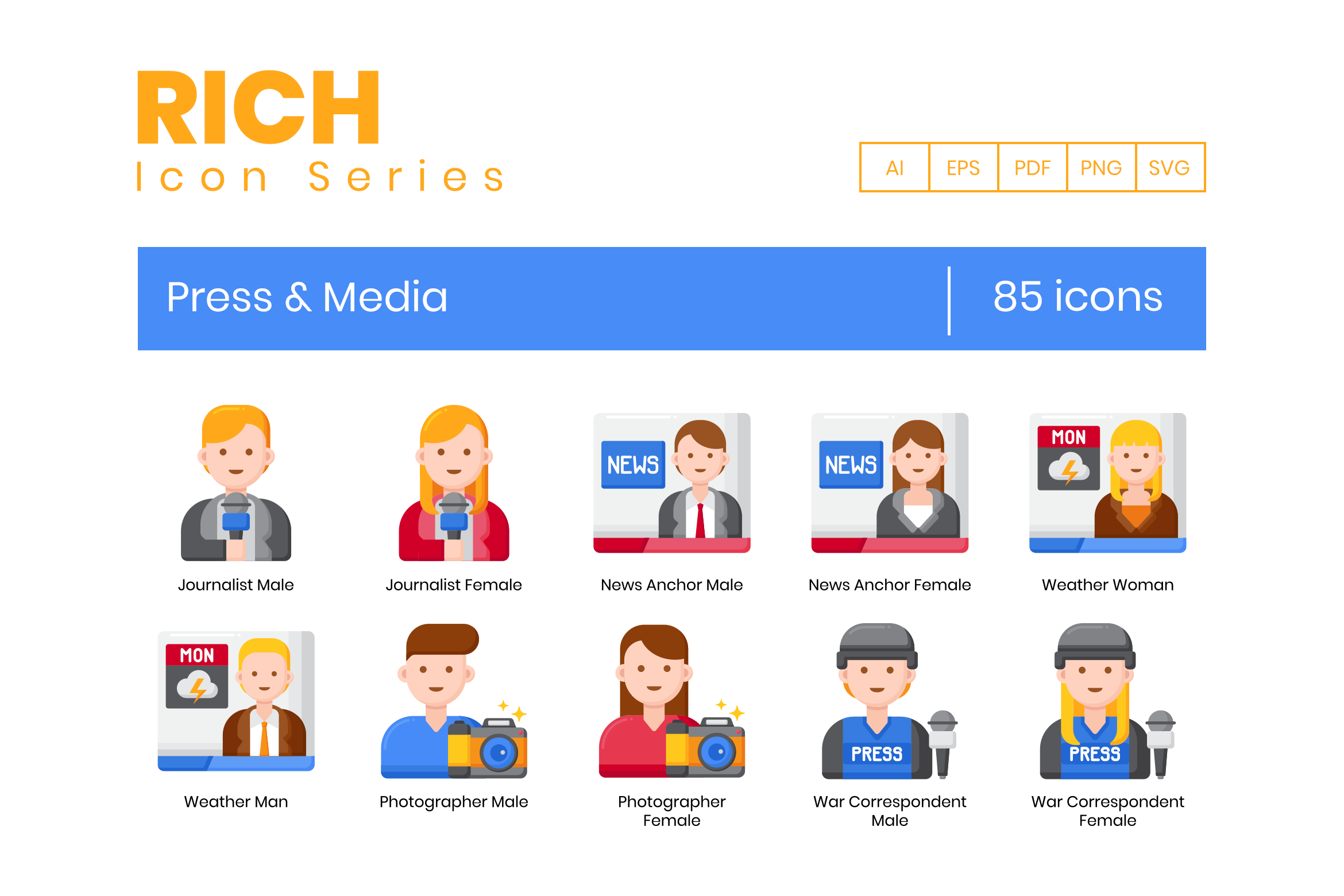 85 Press & Media Icons | Rich, an Icon by Flat Icons
