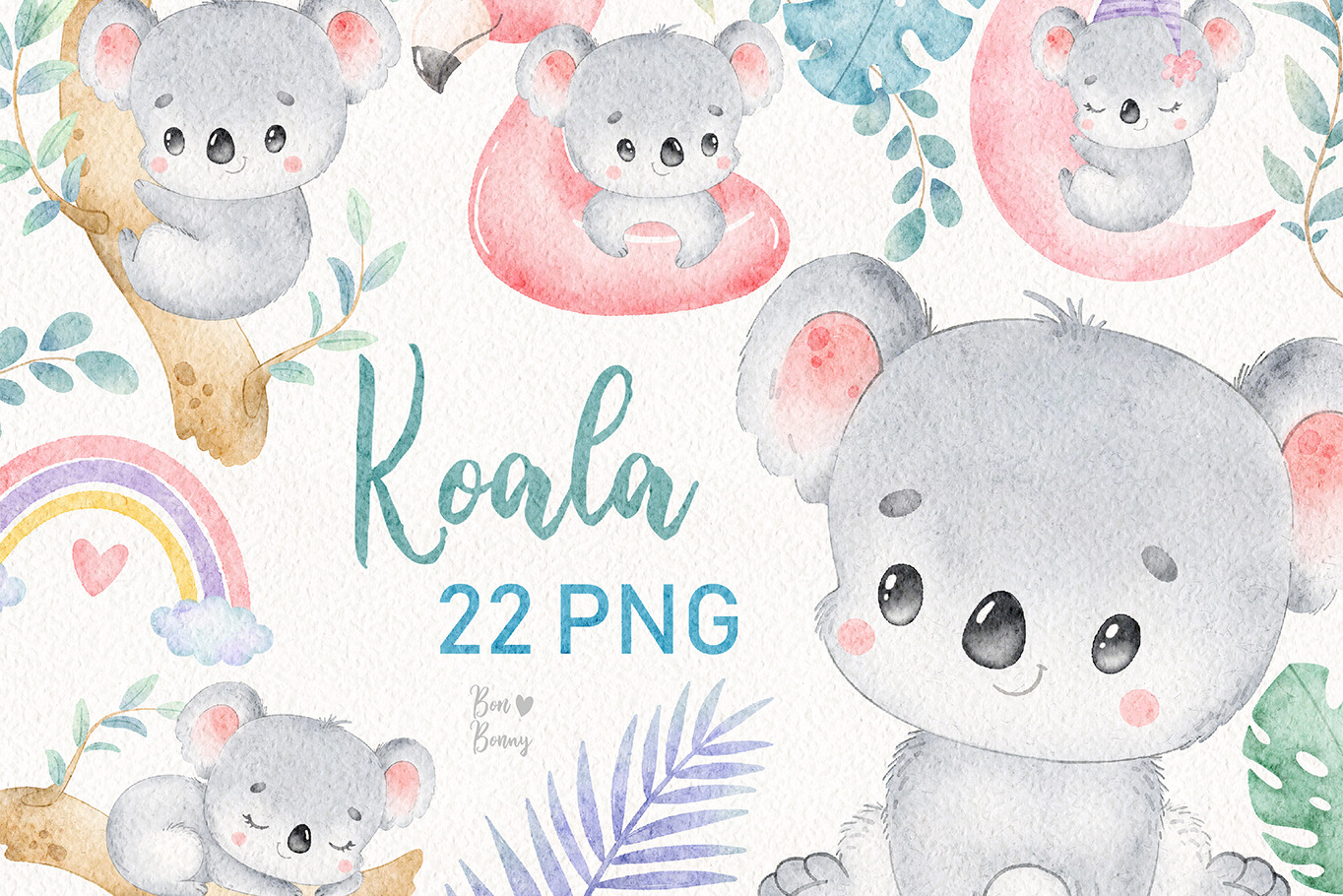 Cute Koala Watercolor Clipart, an Animal Illustration by BonbonnyDesigns