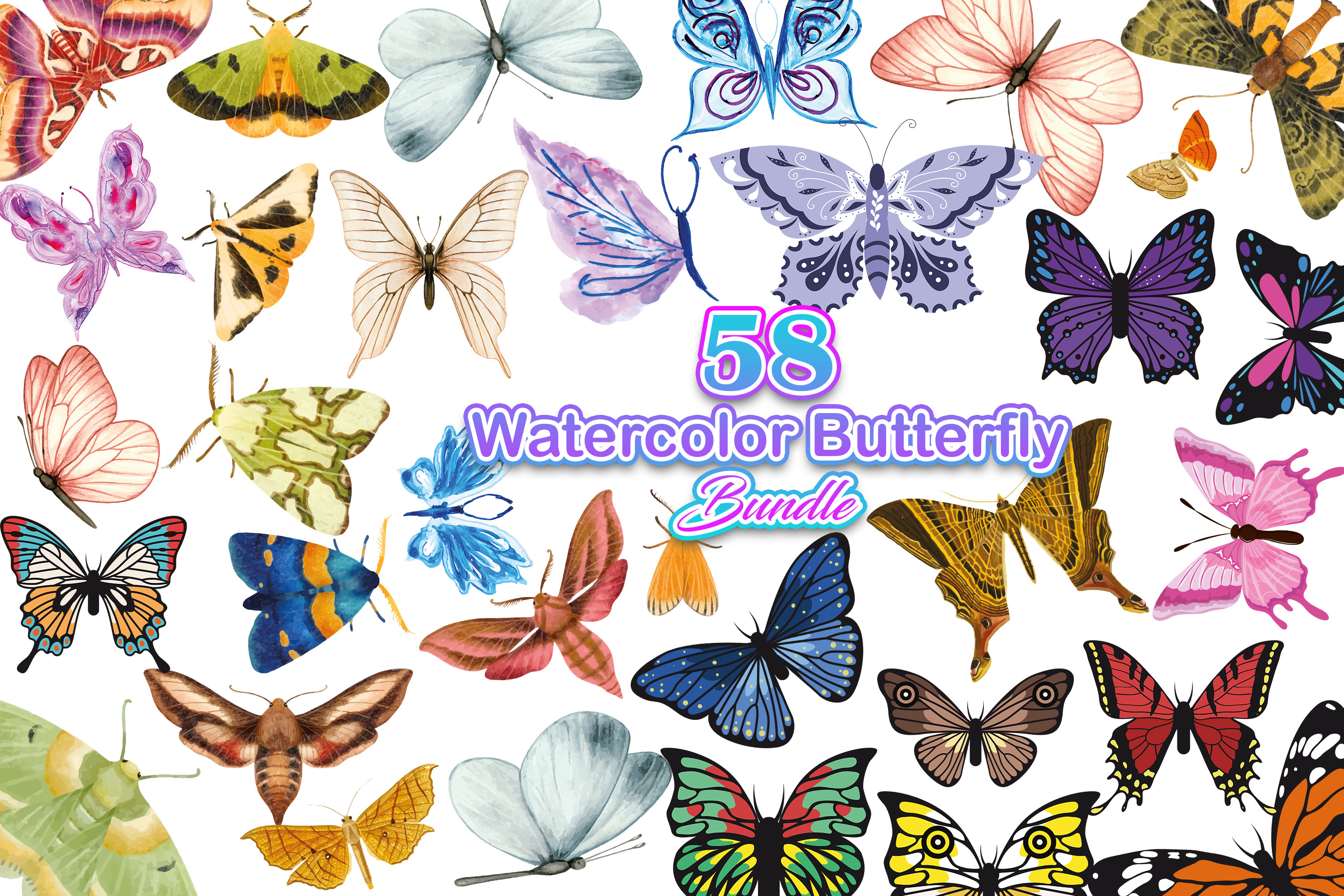 Watercolor Butterfly Clipart, an Animal Illustration by Digital Studio ...