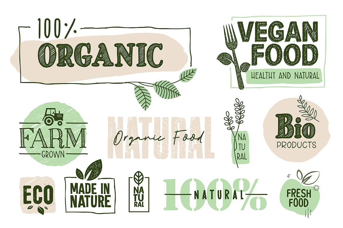 Organic Food Signs and Elements Set, a Food Illustration by PureSolution