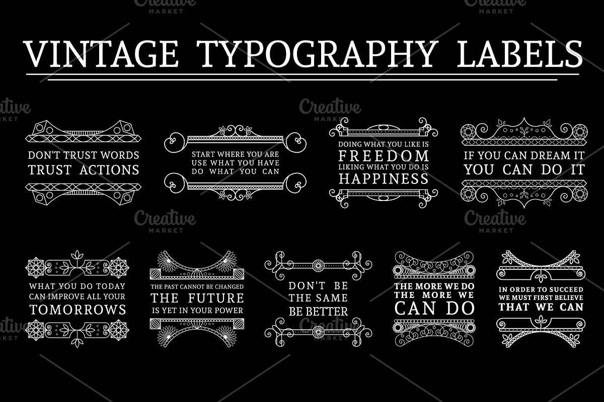 9 Vintage Typography Labels, an Object Graphic by dacascas