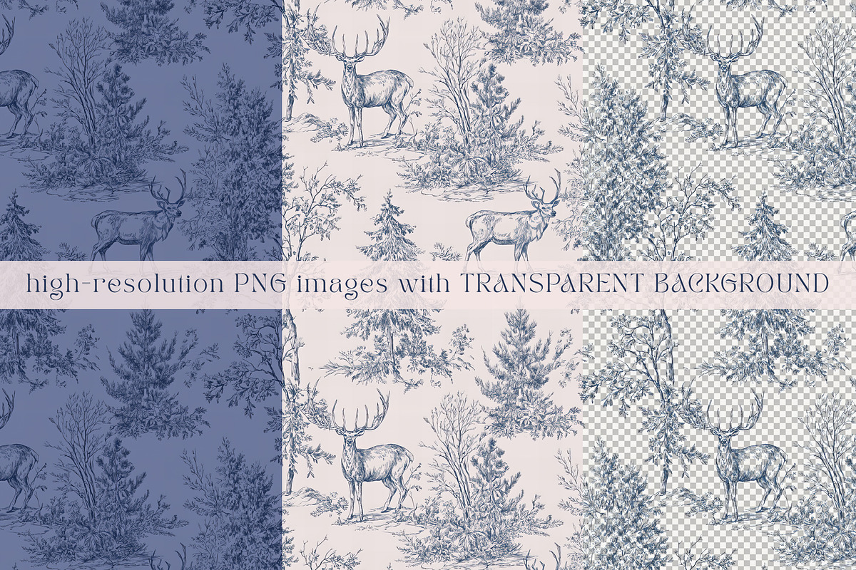 Christmas Magic Blue Toile Patterns