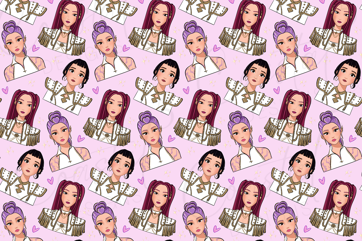 KPop Hunters Valentine Seamless, a Pattern Graphic by Coastal 5 Designs