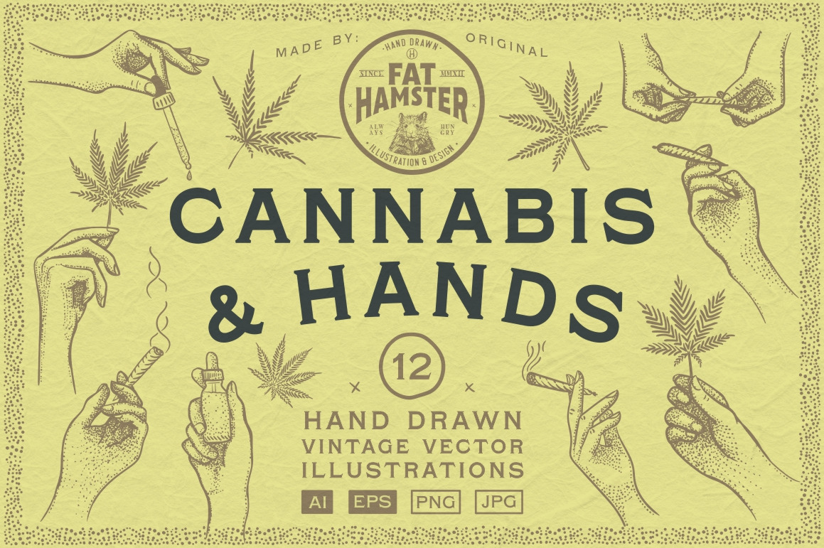 Cannabis & Hands vintage illustrations | Creative Market