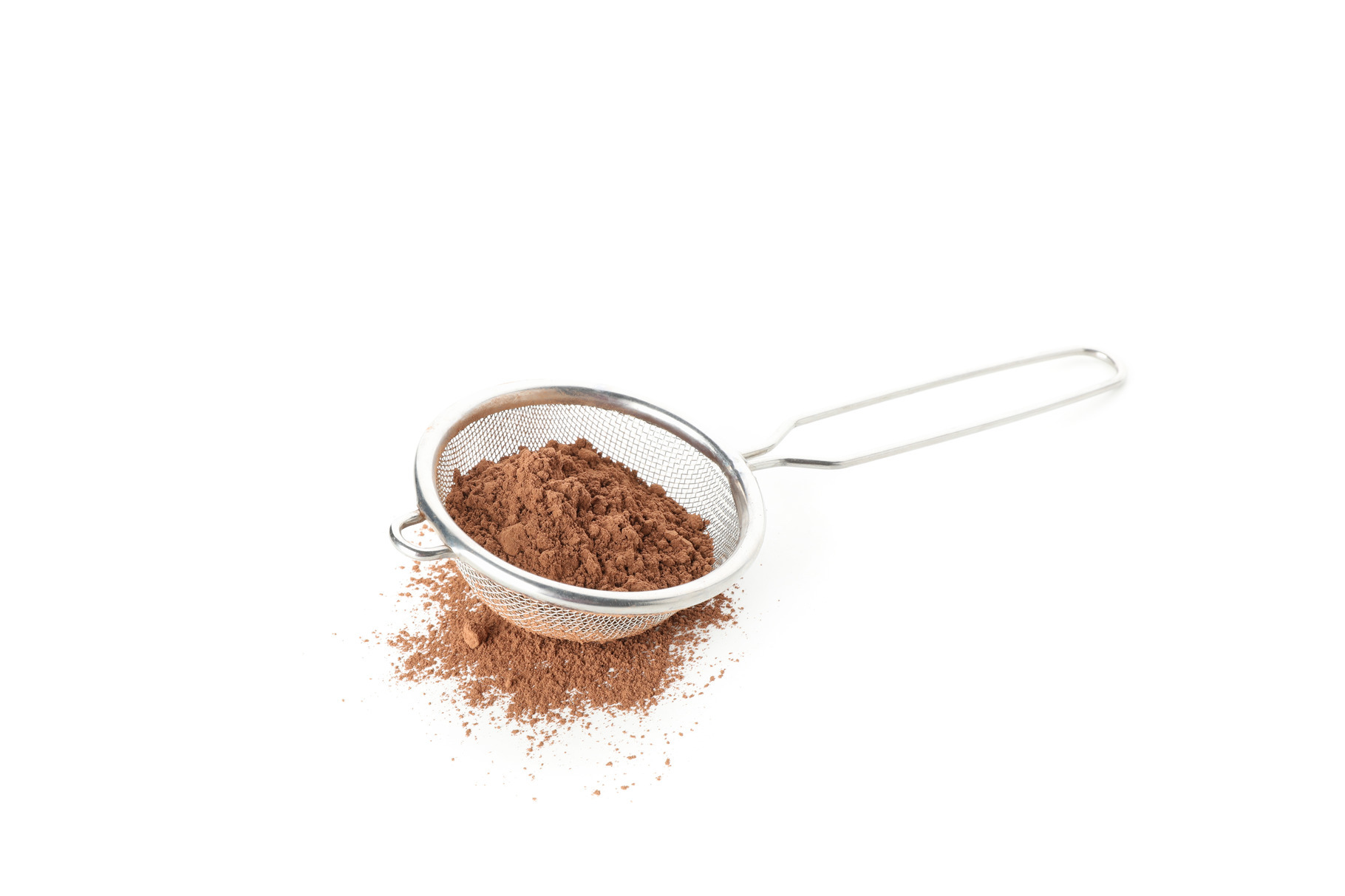 Strainer with cocoa powder isolated on white background, a Food & Drink ...