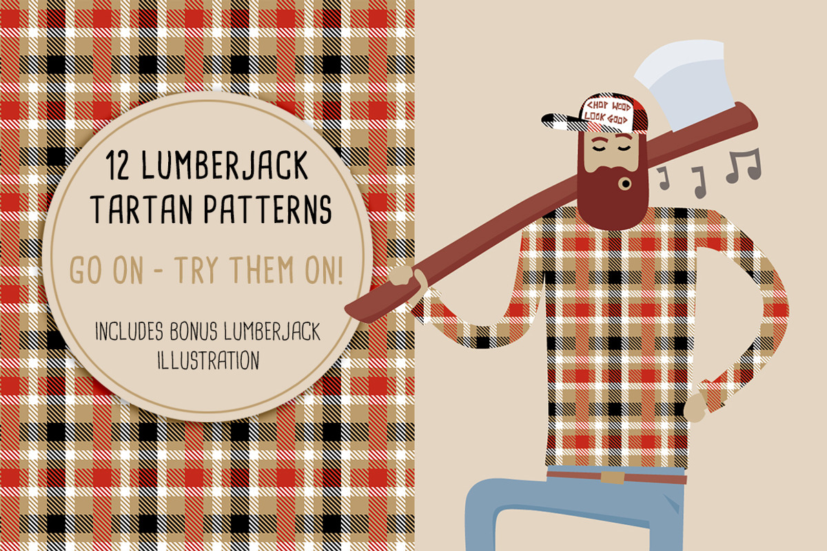 12 Lumberjack Tartan Patterns, a Background Graphic by Fendell Projects