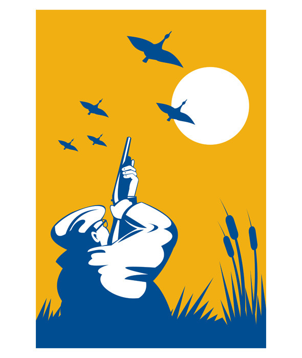 Hunter Aiming Shotgun Rifle Duck, an Illustration by patrimonio