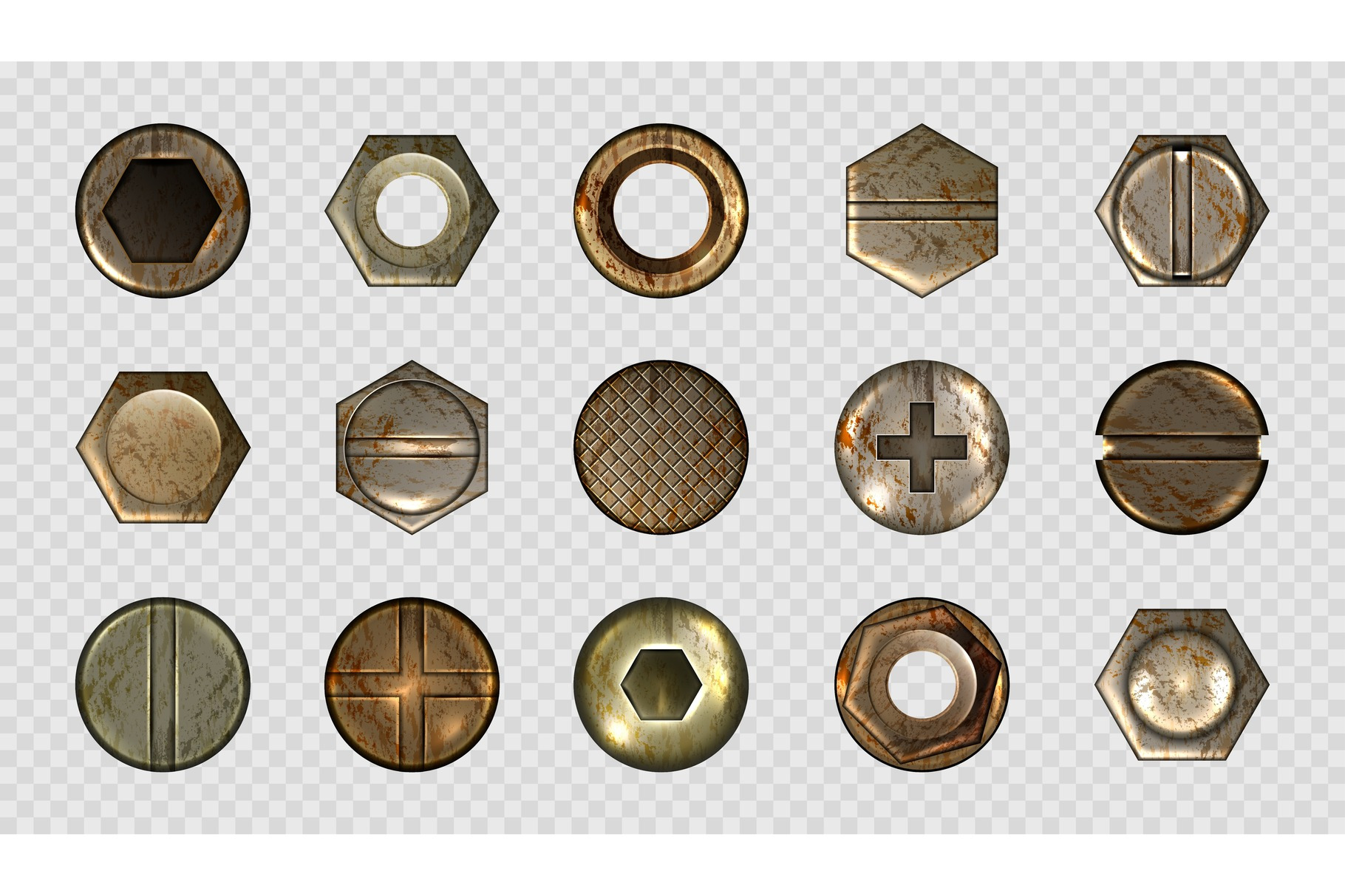 Old screw and nail heads set, metal | Textures ~ Creative Market