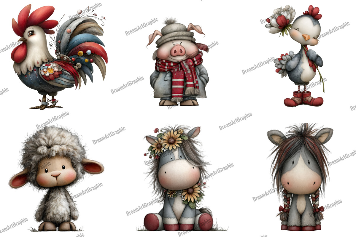 Whimsical Farm Animal Clipart, an Illustration by DreamArtGraphic