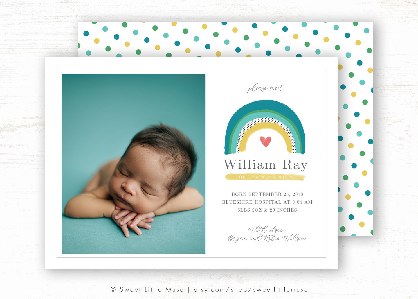 Rainbow Baby Birth Announcement Card, a Card Template by Sweet Little ...