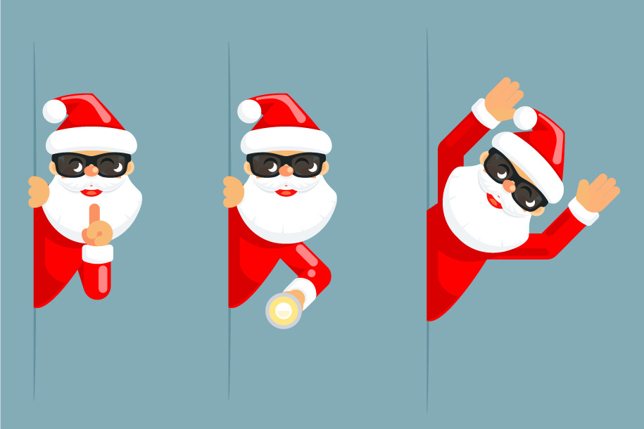 Secret Santa looking out of corner, a Decorative Illustration by ...