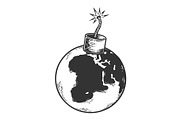 Bomb planet earth sketch engraving, a Decorative Illustration by AlexArt