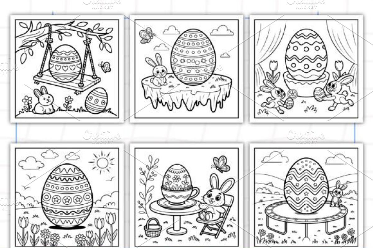 Easter Eggs Coloring Pages for Kids, a Seasonal Illustration by Ink Gallery