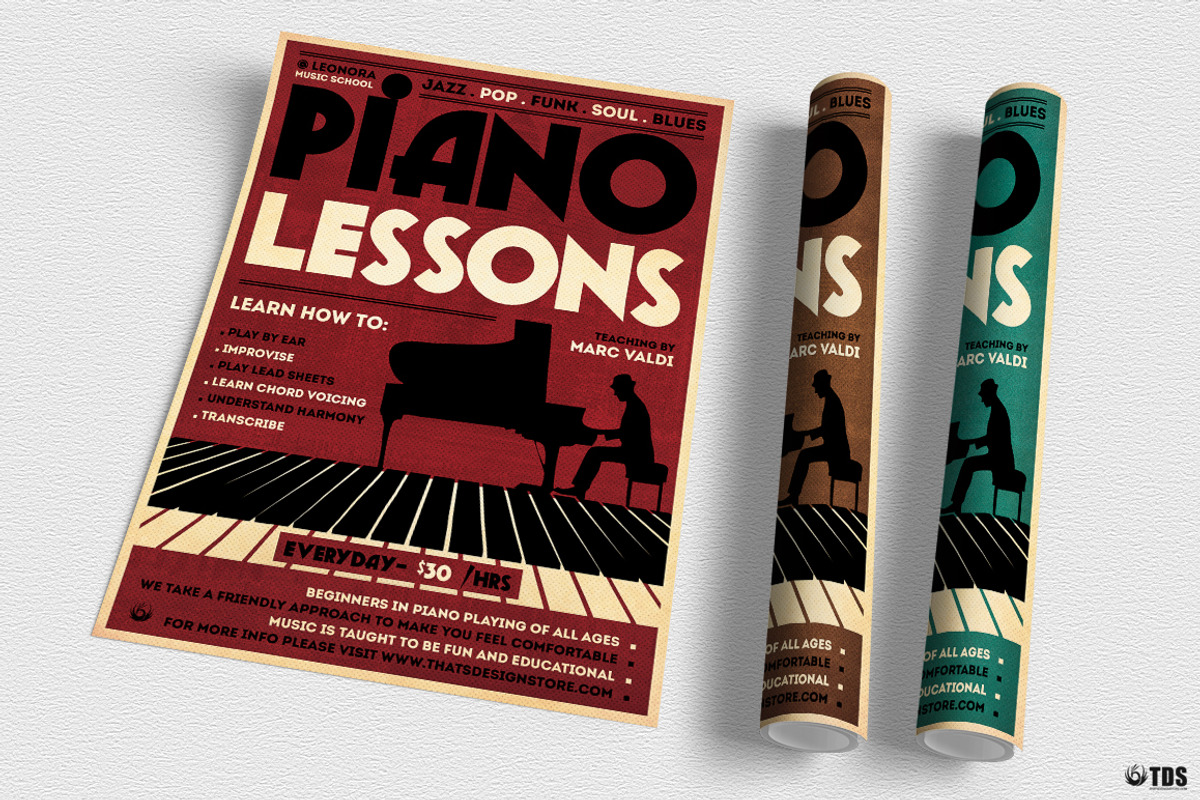Piano Lessons Flyer Template, a Flyer Template by ThatsDesign Art