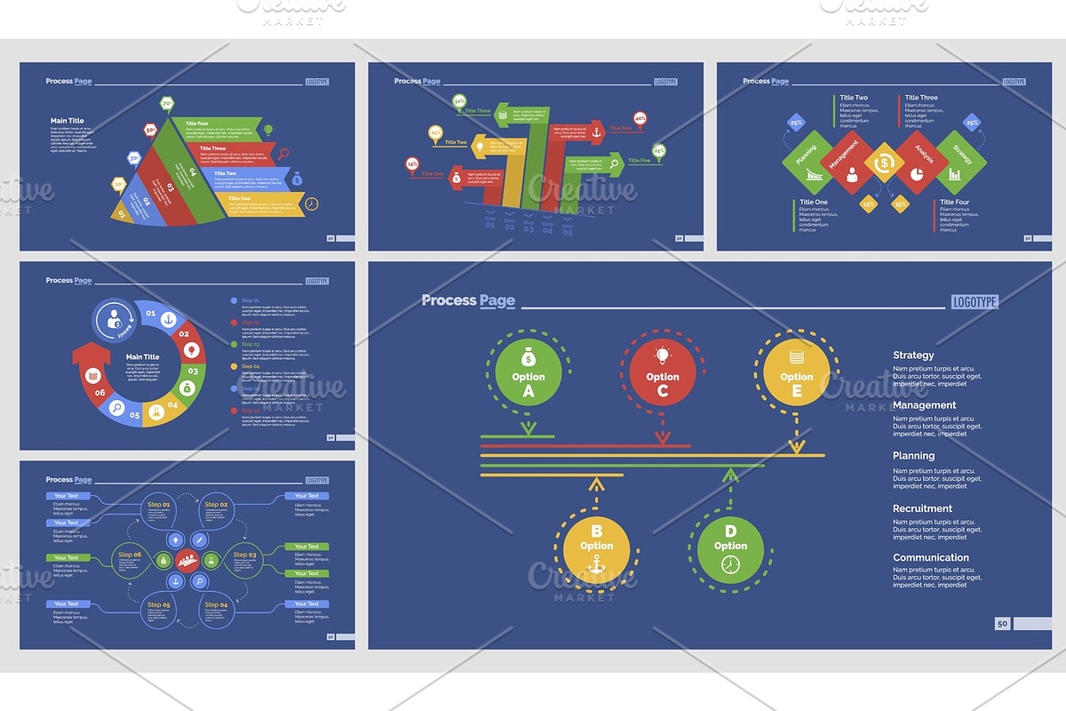 Six Finance Slide Templates Set, a Finance Illustration by ...