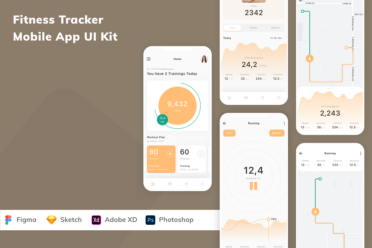 Fitness Tracker Mobile App UI Kit, an UI Kit Template by Betush