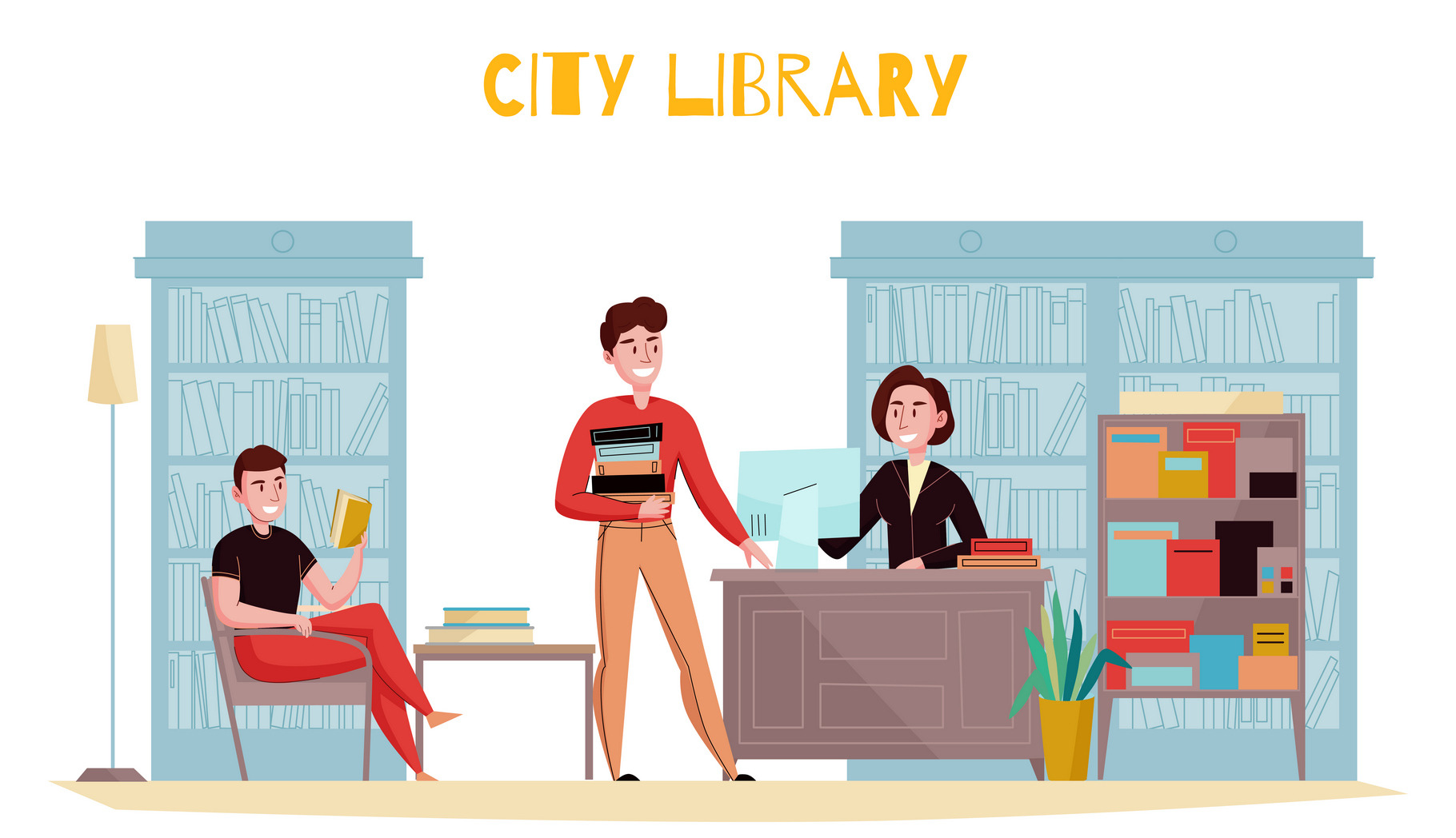 City library composition, an Education Illustration by Macrovector