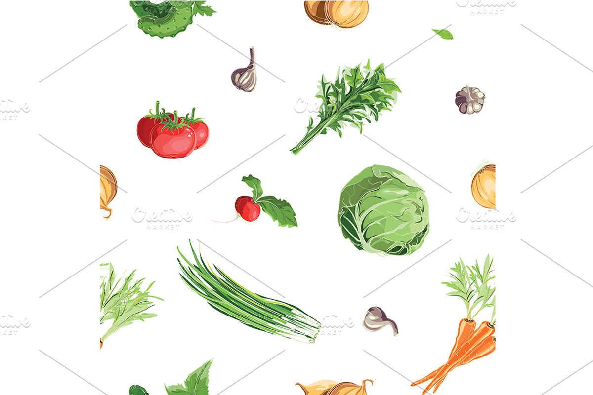 Fresh Vegetables Seamless Patterns, a Pattern Graphic by Popmarleo Shop