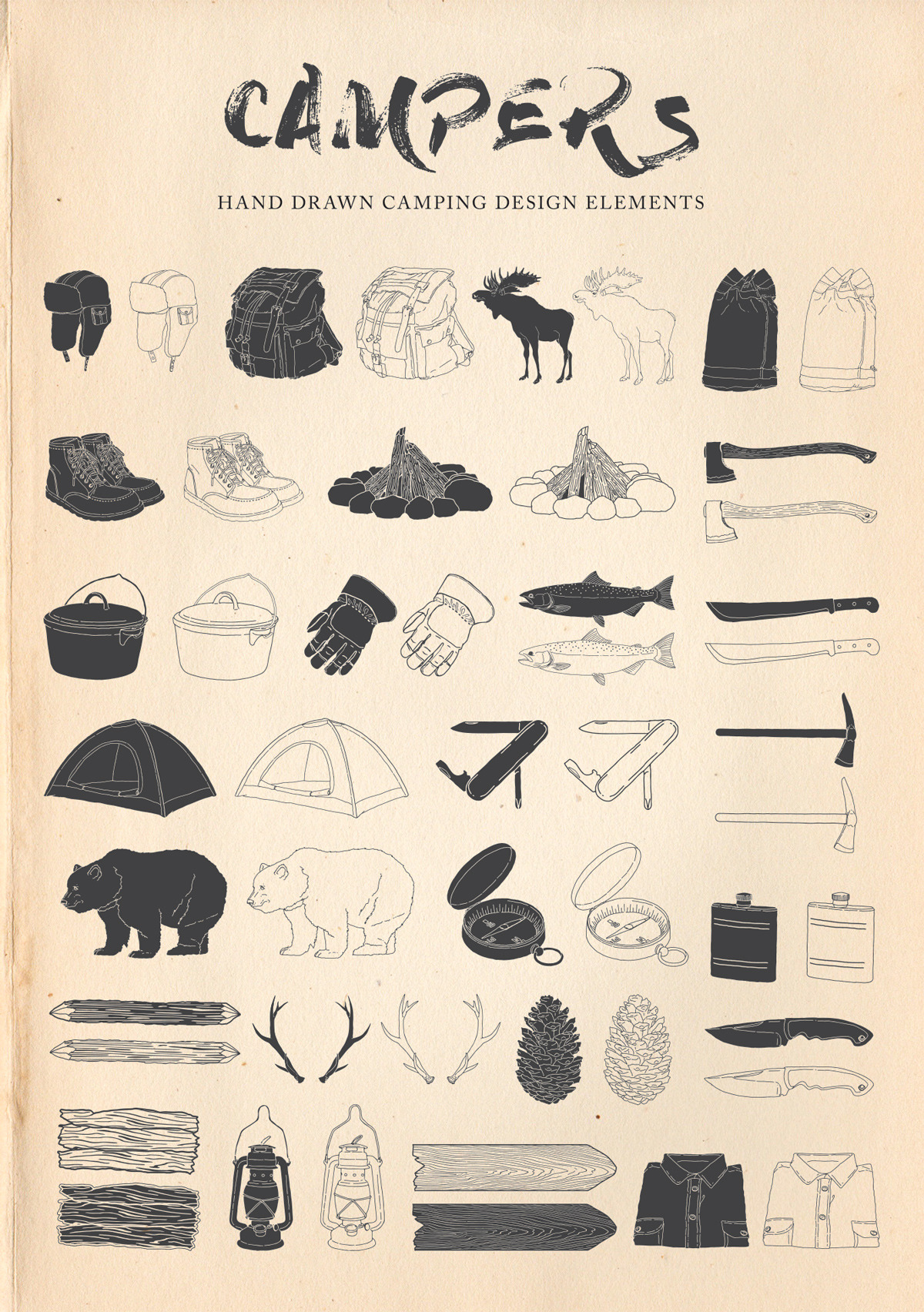 Campers : Hand Drawn Rustic Camping, a Texture Illustration by Seaquint