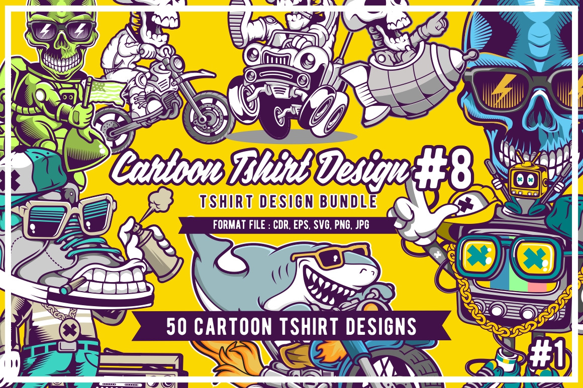 50 Cartoon Tshirt Designs Bundle 8_1, an Illustration by roach_graphic