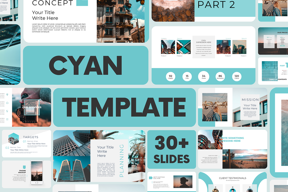 Cyan Powerpoint Template Presentation | Creative Market
