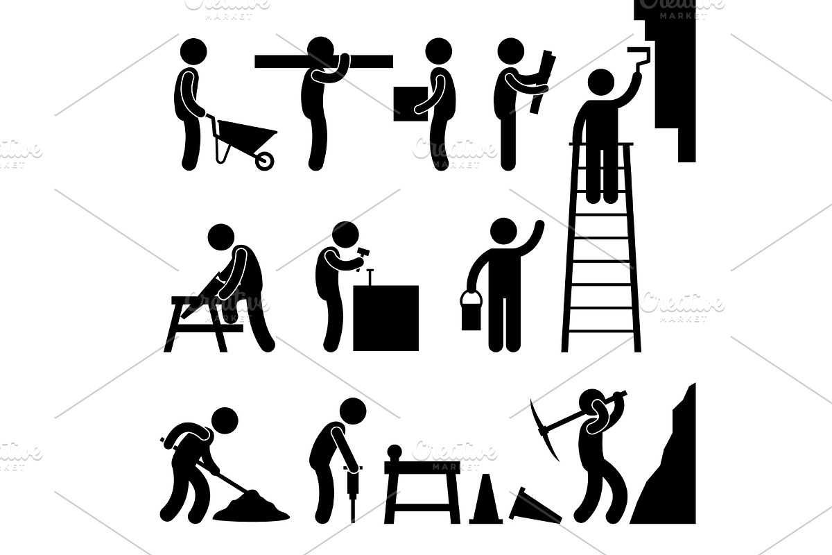 Worker Construction Site Labor Icons, a Person Illustration by Leremy ...
