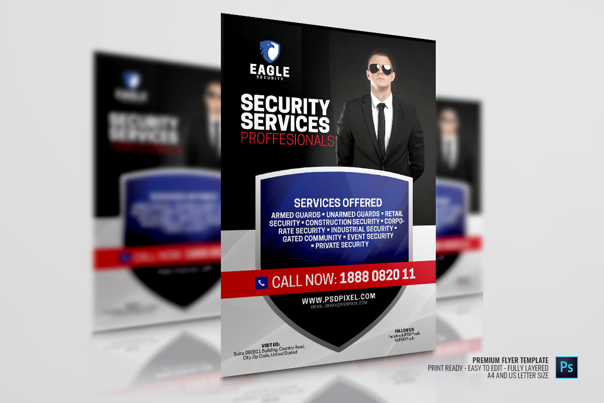 Private Security Services Flyer, a Flyer Template by PSDPixel