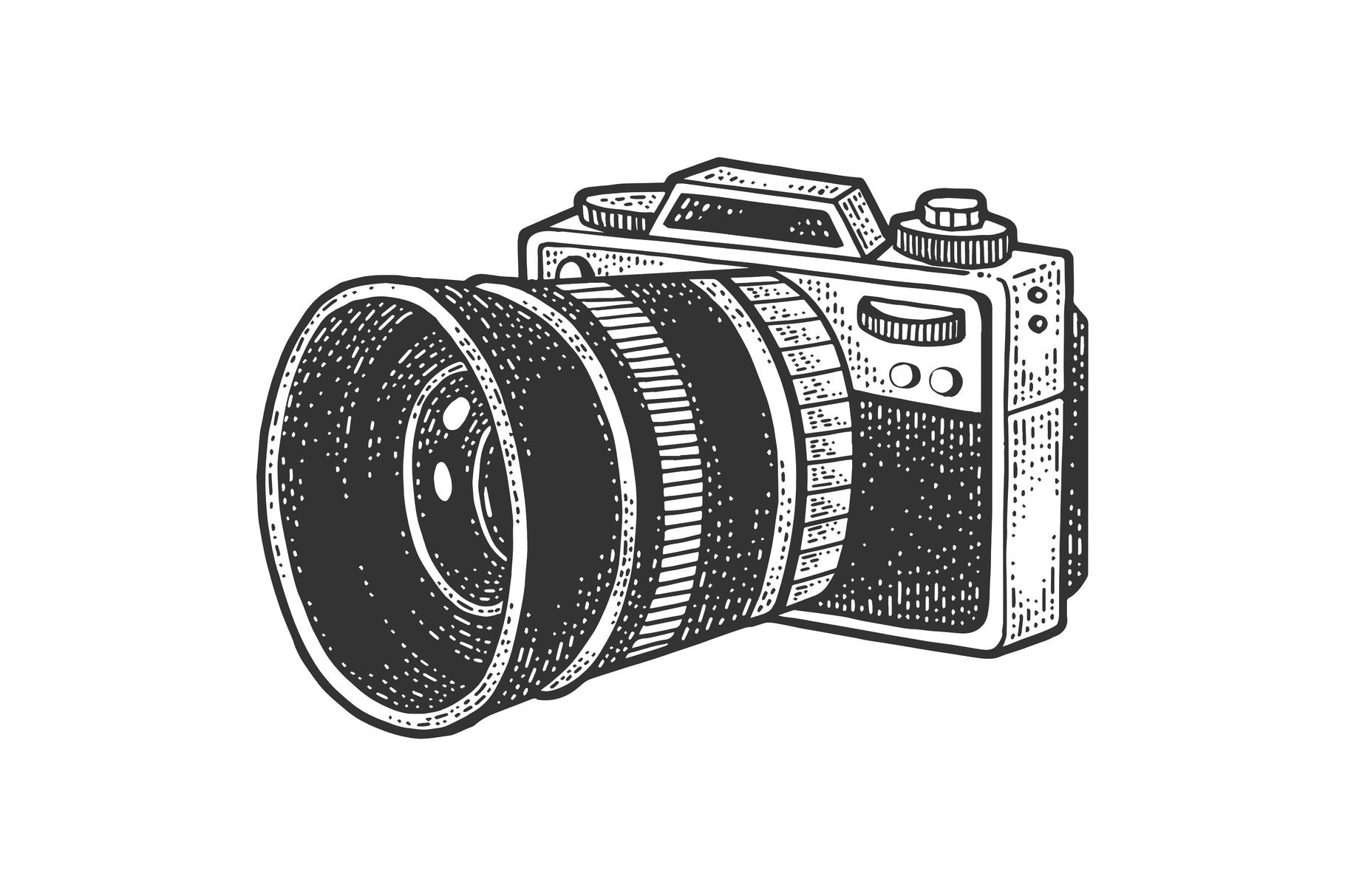 Photo camera with huge lens sketch, an Object Illustration by AlexArt