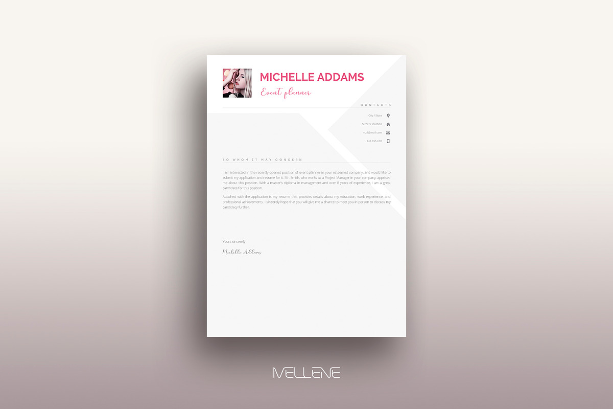 Resume / CV template - Michelle, a Resume Template by Mellene Templates