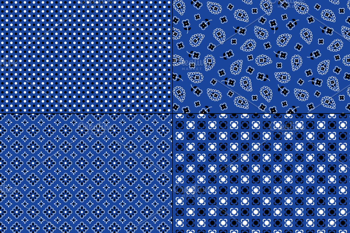 Seamless Blue Bandana Patterns, a Pattern Graphic by Melissa Held Designs