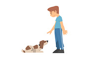 Young Boy Training His Dog Teaching, an Animal Illustration by TopVectors