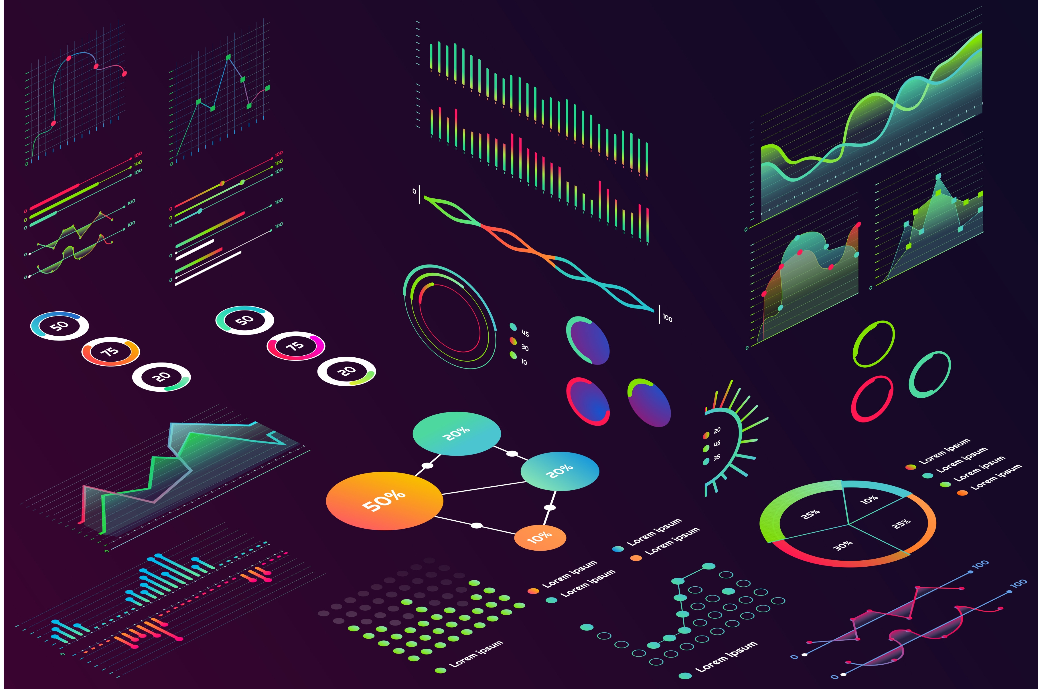 Isometric data graphs charts diagram | Finance Illustrations ~ Creative ...