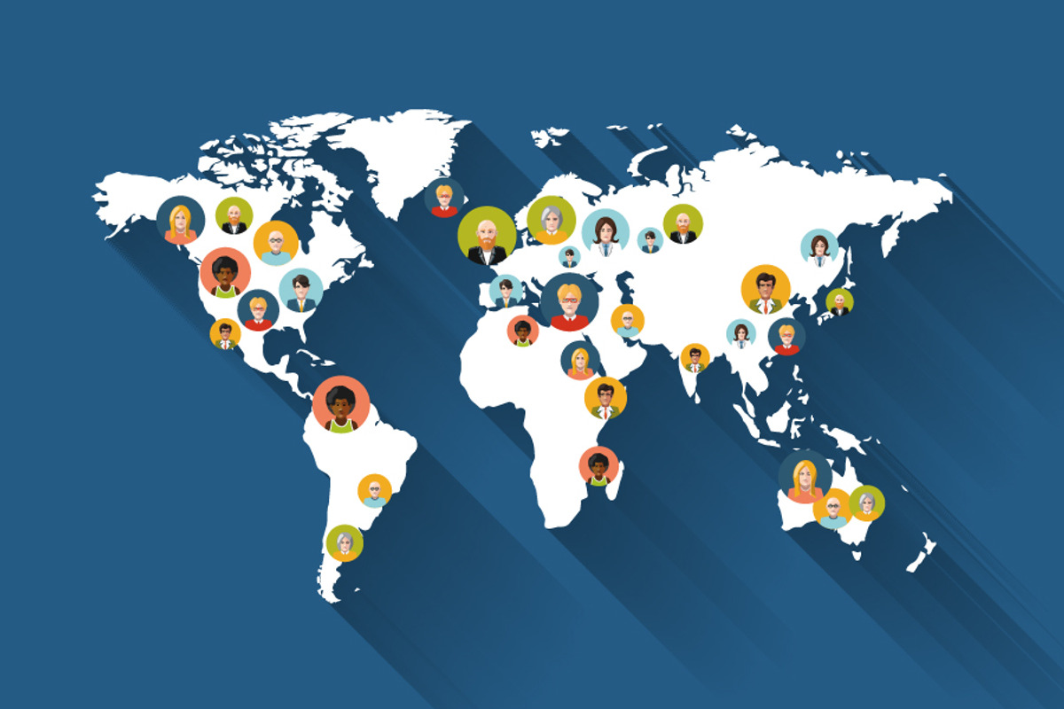 People avatars on world map, a Person Illustration by BestPics