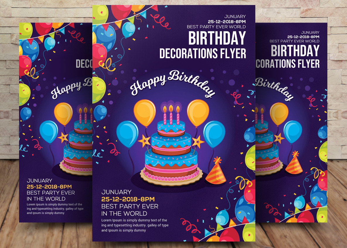 Birthday Decoration Flyer Template, a Flyer Template by graphicforest