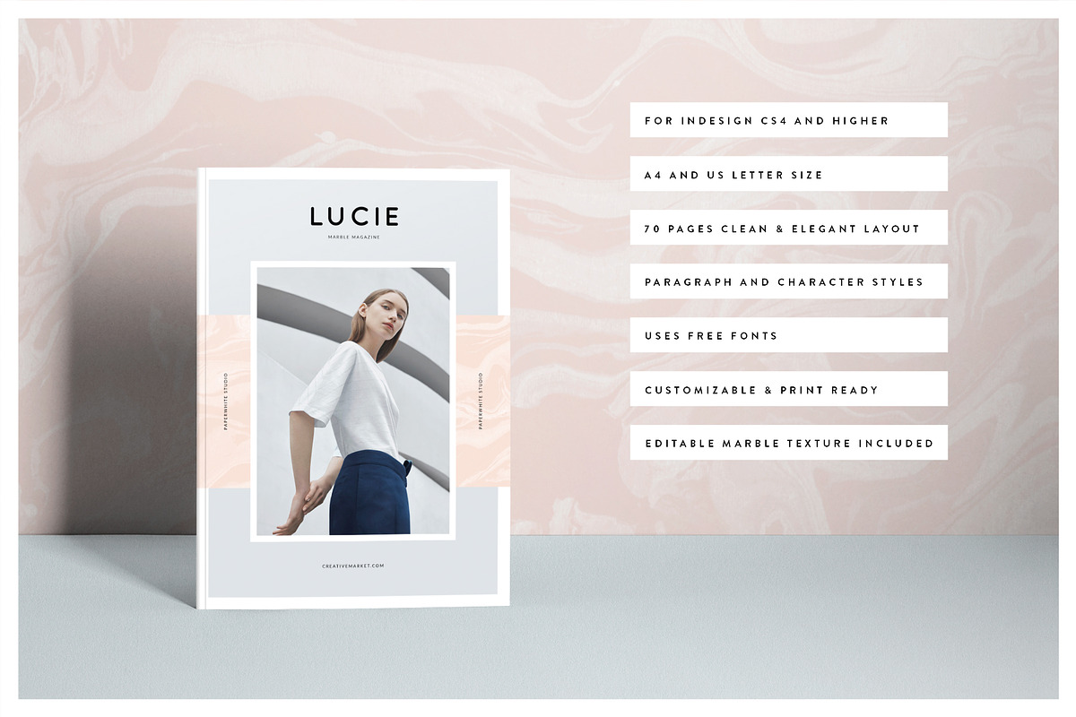 LUCIE Marble Lifestyle Magazine, a Magazine Template by Ruby&Heart Studio
