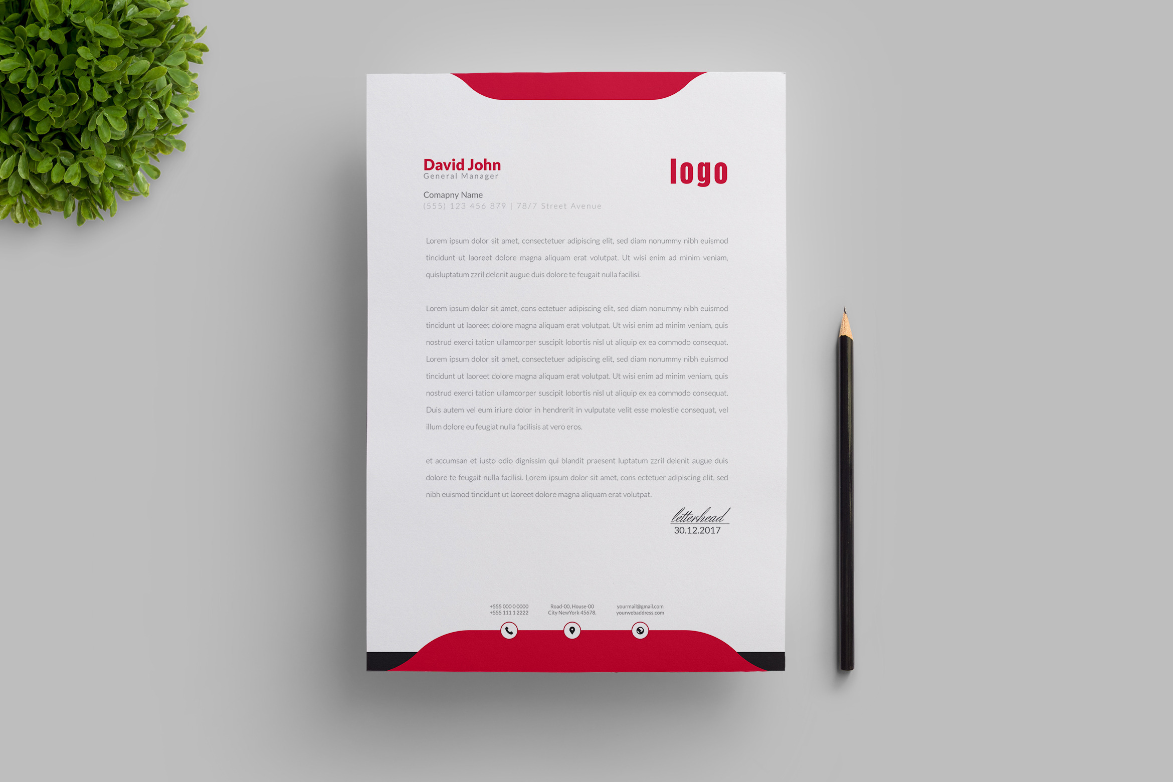 Red Letterhead Template, a Stationery Template by ZAAS | Creative Market