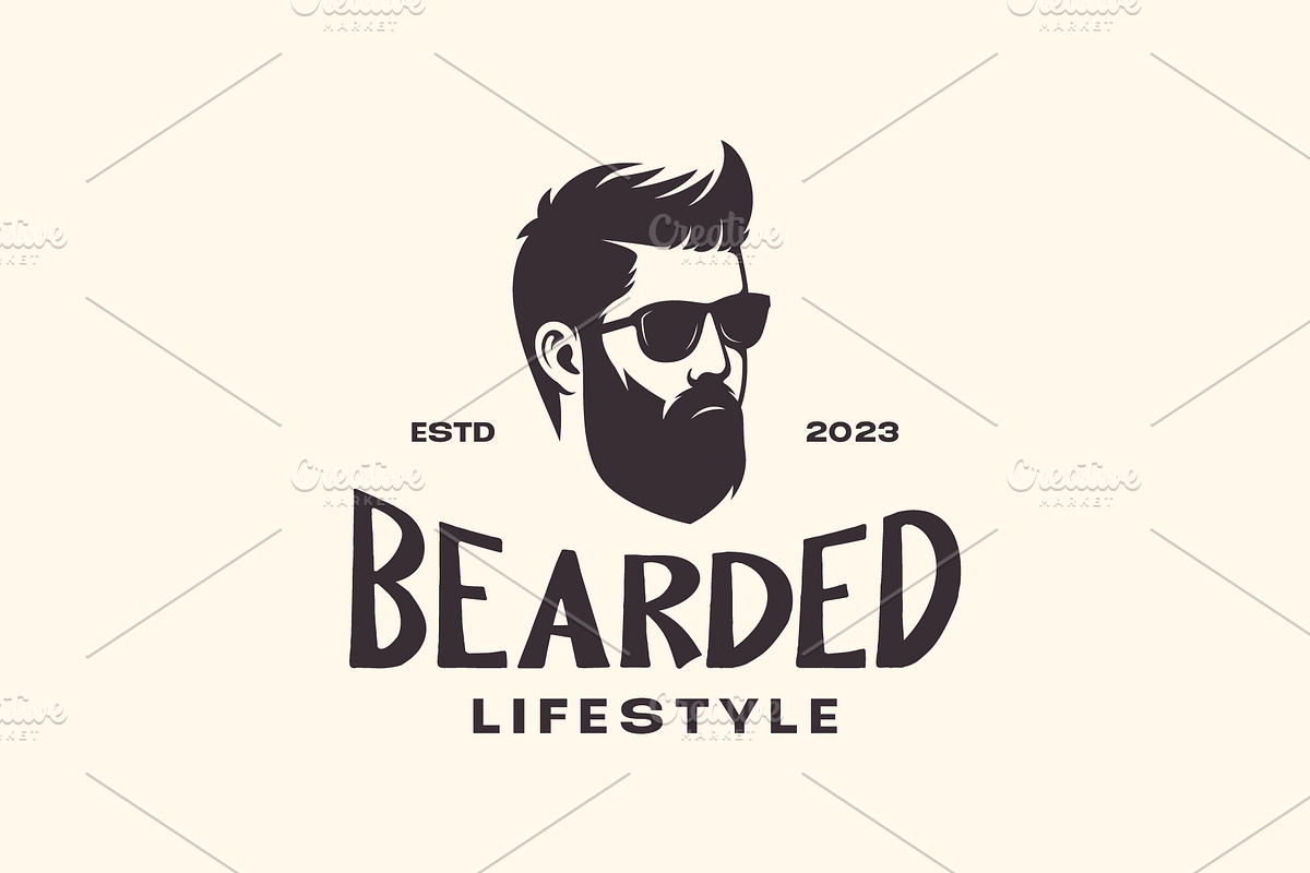 cool man bearded hairstyle logo