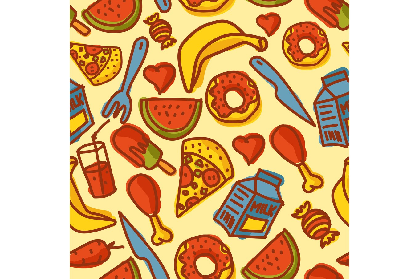 Hand made food seamless pattern vector., a Food Illustration by ...