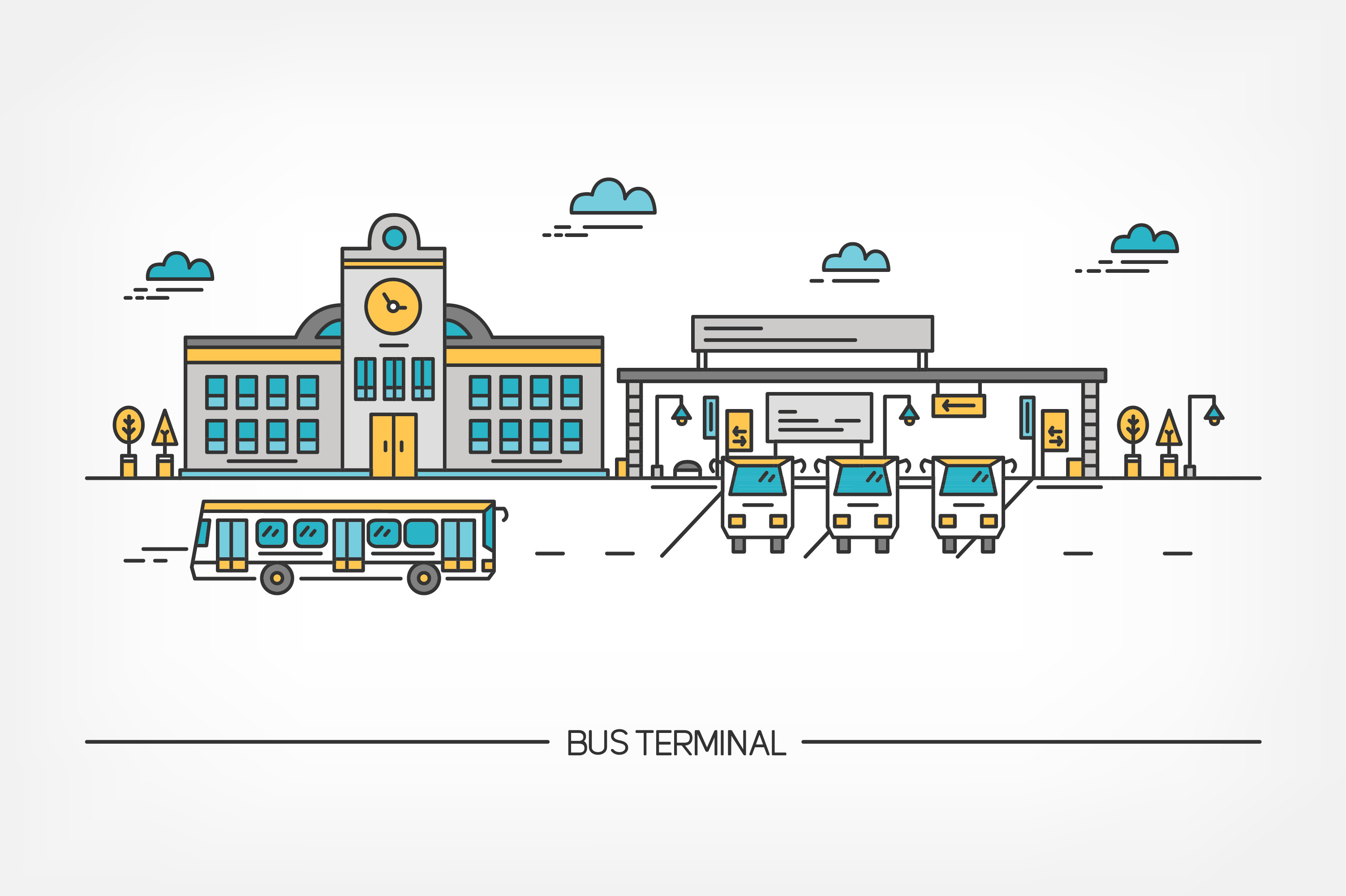 Line art bus terminal (station), a Transportation Illustration by Good ...