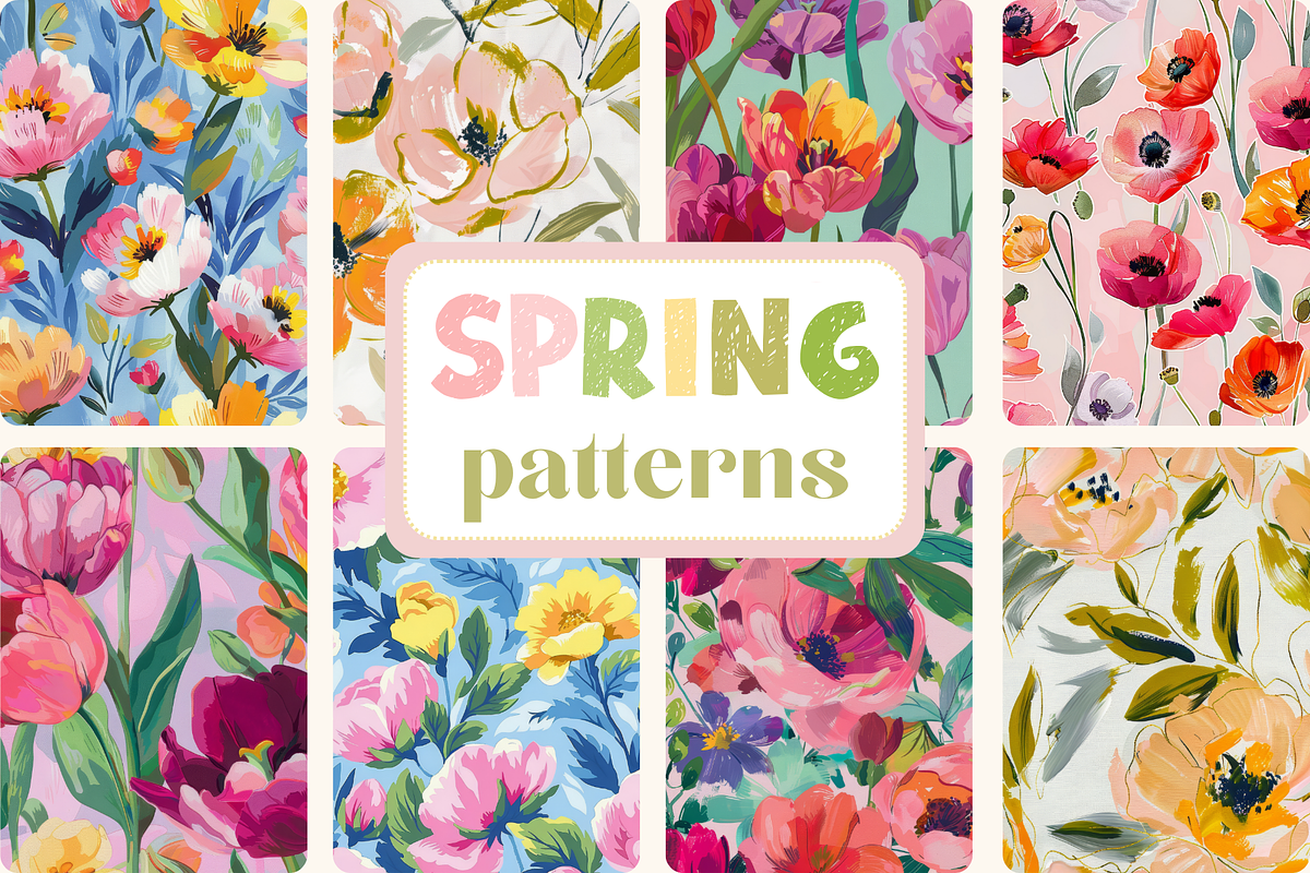 Spring Flowers Seamless Patterns, a Pattern Graphic by Ninterints