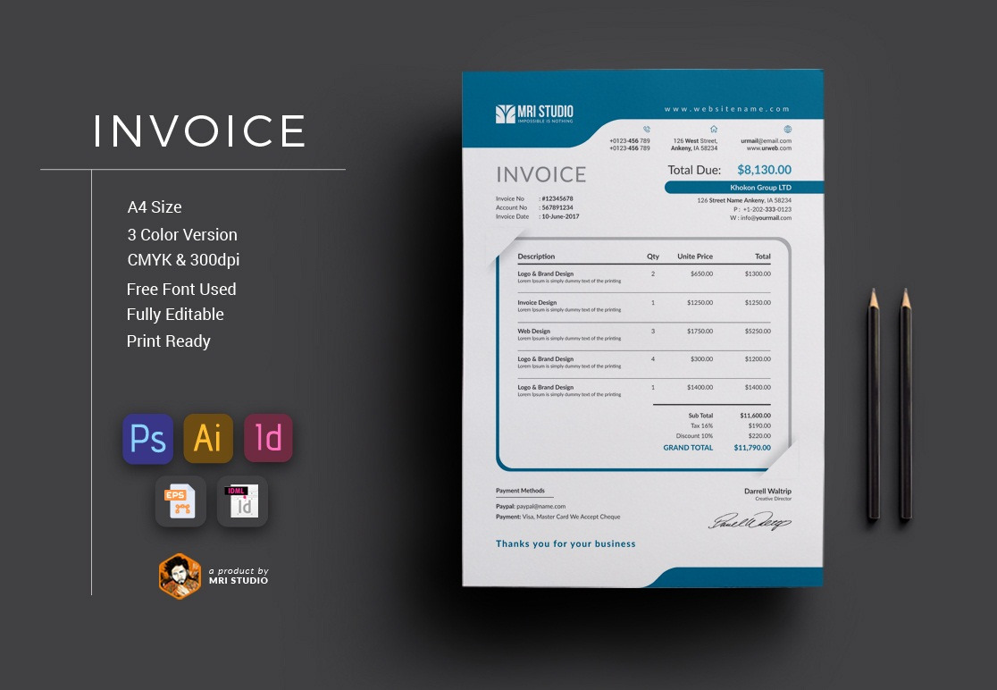 Invoice, a Stationery Template by MRI STUDIO