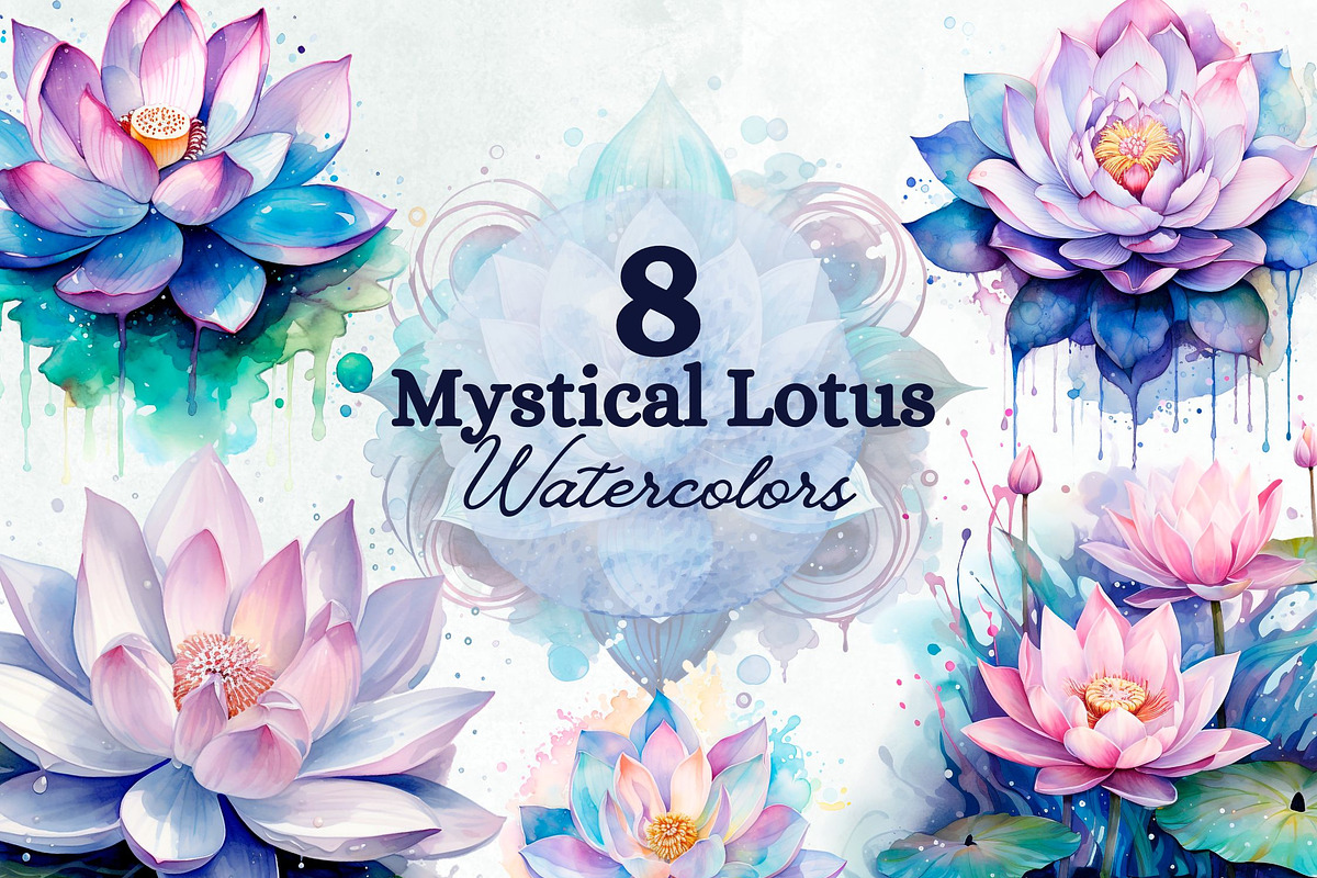 Mystical Lotus Watercolor Clipart, a Decorative Illustration by Loony ...
